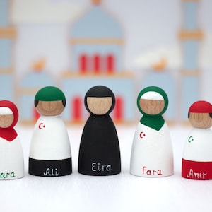 Personalised Muslim Peg Dolls Family With Custom Skin Tone, Islamic ...