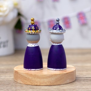 King Charles III Coronation Peg Doll, Coronation Peg Dolls, King and Queen of England Peg People ...
