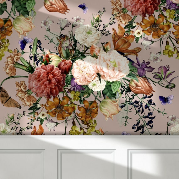 Modern Floral Wallpaper Removable Wallpaper Wallpaper Wall Etsy