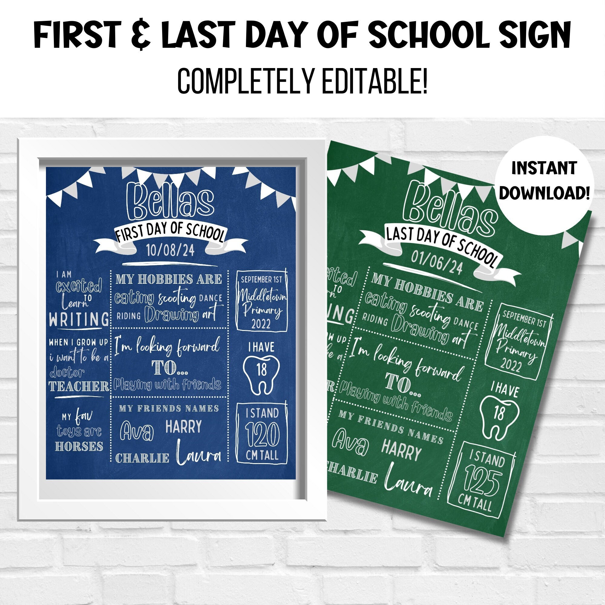 Printable First Day of School Sign, Last Day of School Sign, Printable ...