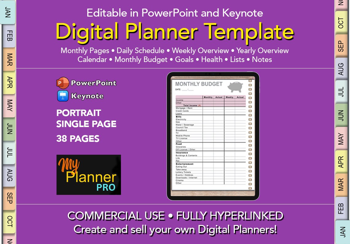Editable Digital Planner Template With Hyperlinks Commercial Use ...