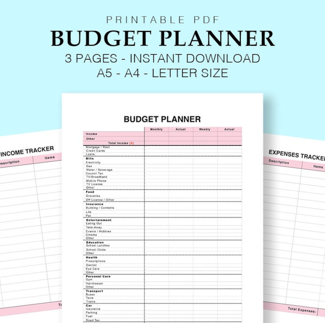 Budget Planner Printable PDF With Income and Expenses Personal Budget ...