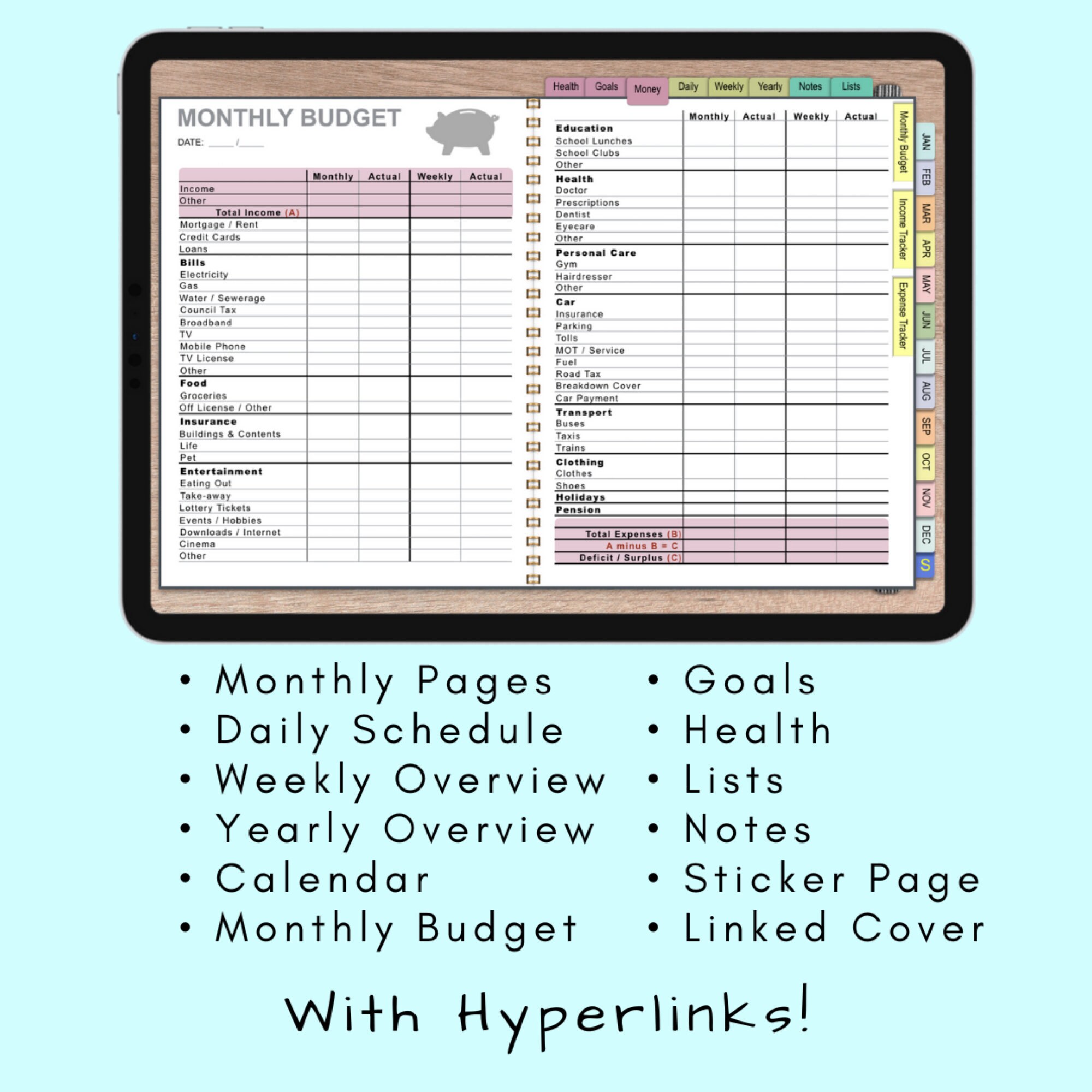 Digital Planner Editable Template With Hyperlinks Commercial Use Edit ...