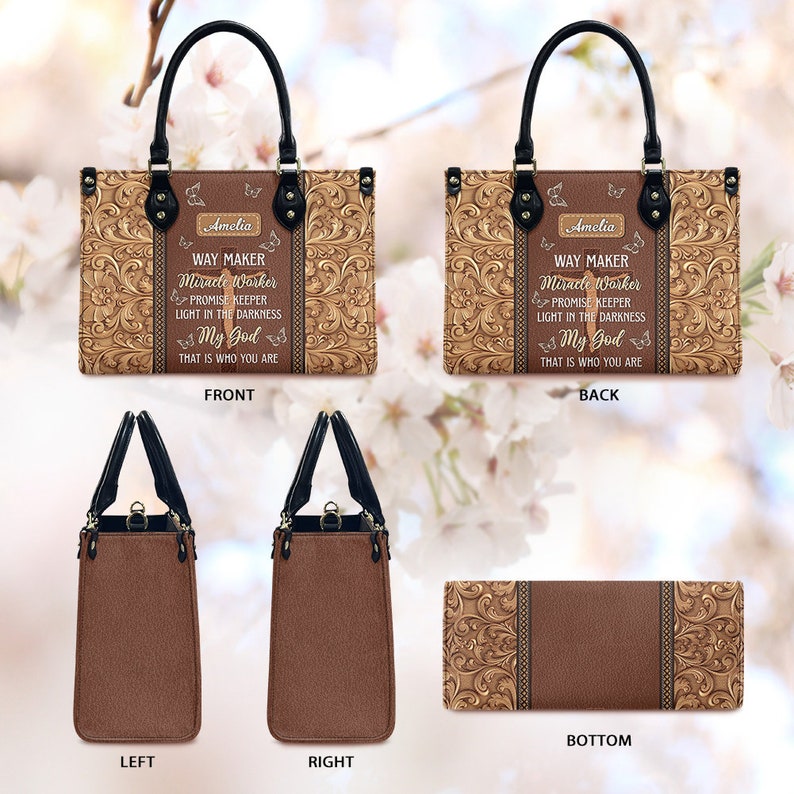 Way Maker Miracle Worker Promise Keeper Leather Handbag, God Faith Believers, Personalized ...