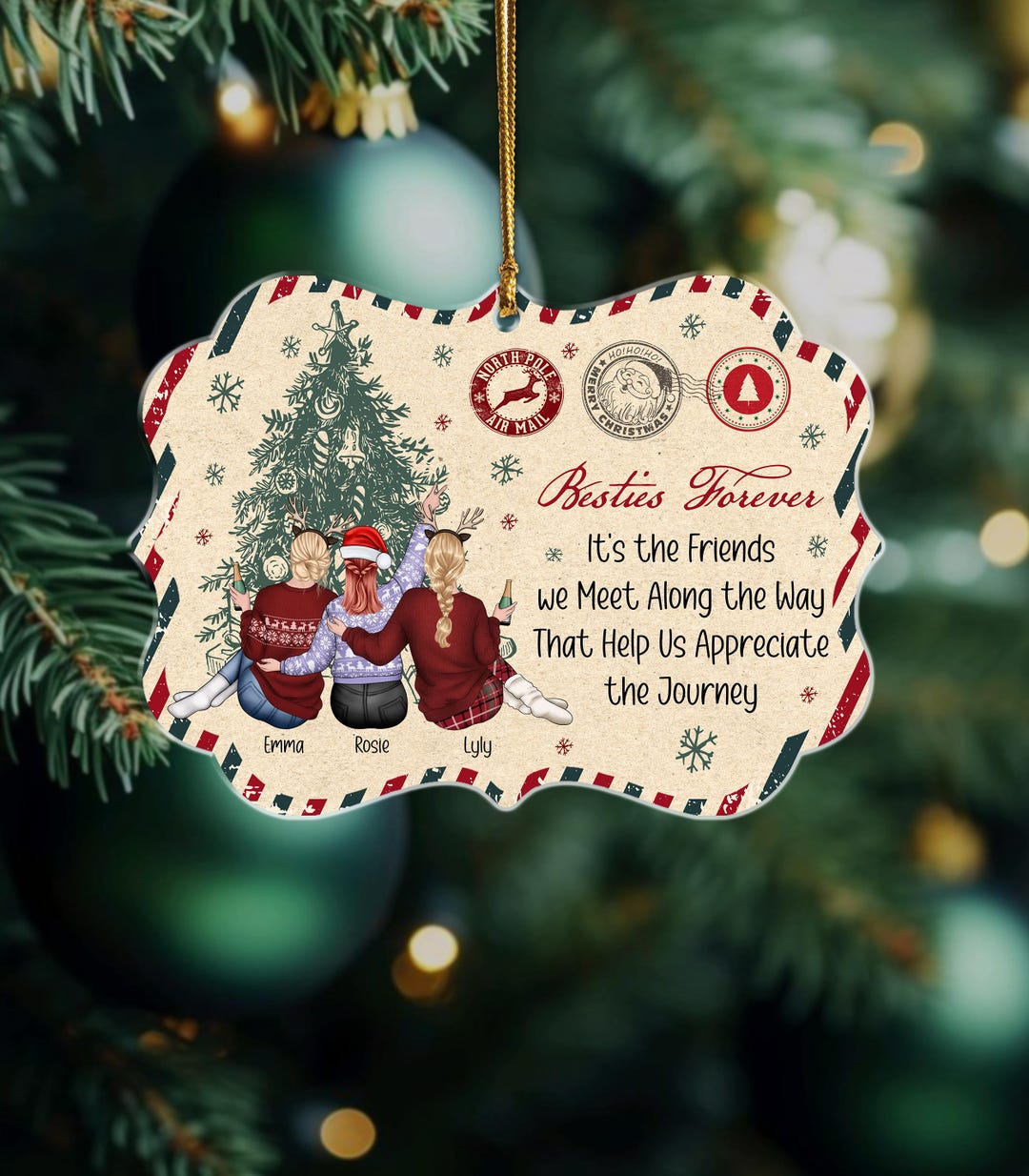 Friendship Christmas Besties Forever Ornament, Personalized Wooden ...