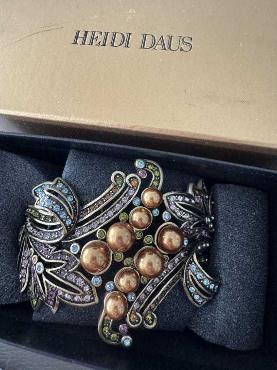 Heidi Daus Rare Pearl Crystal Bangle Bracelet Stamped… - Gem