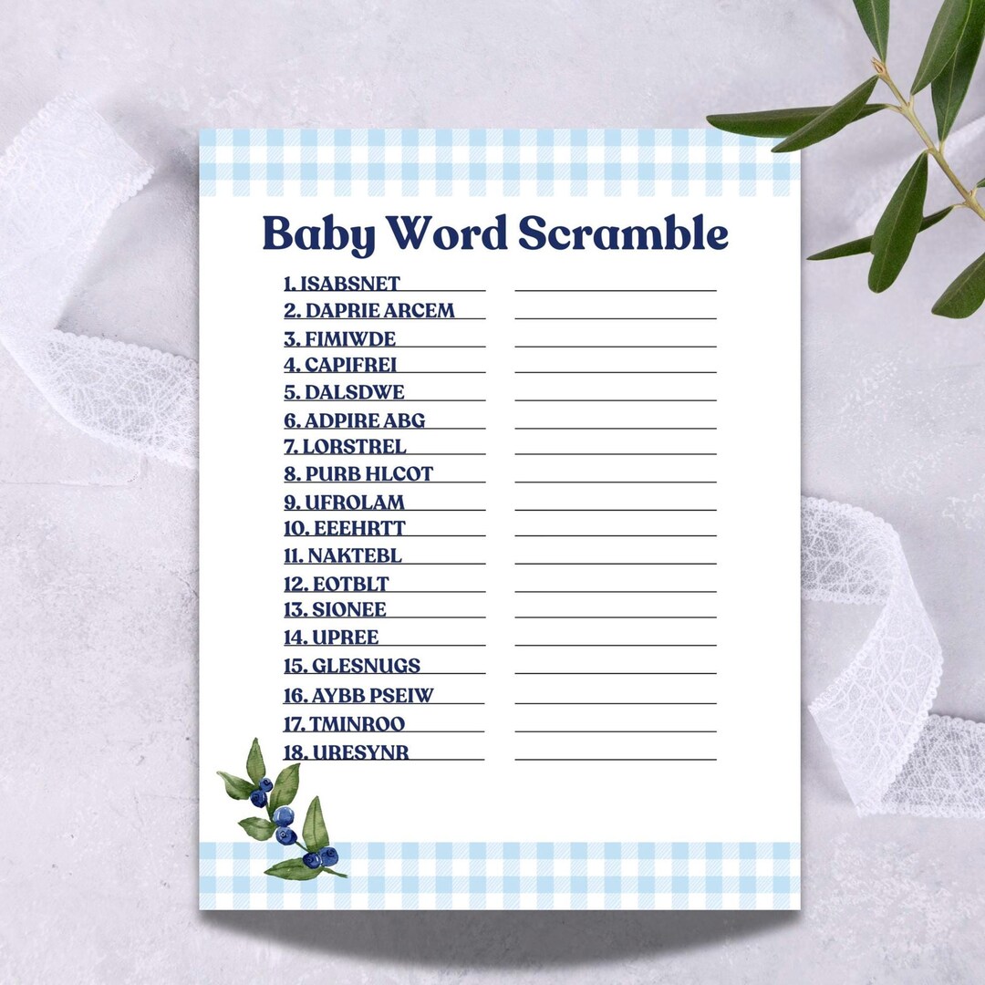 Blue Gingham Baby Shower Word Scramble Game (printable Digital File ...
