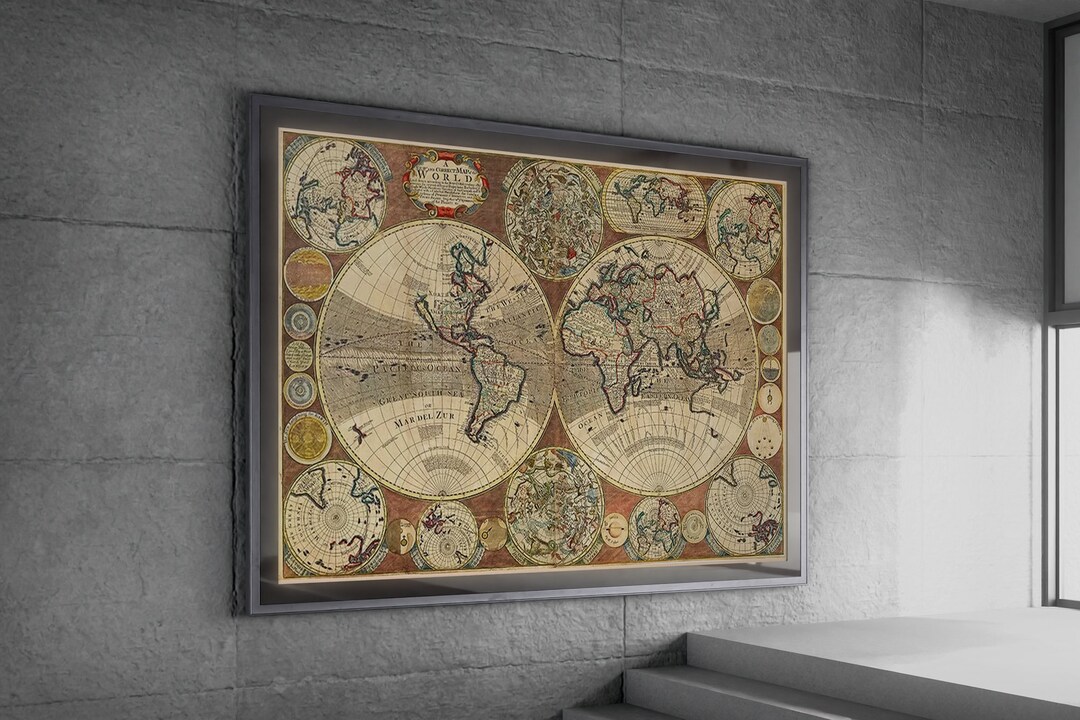 Astrological Old World Map Canvas, Art Vintage Painting, Frame Option ...