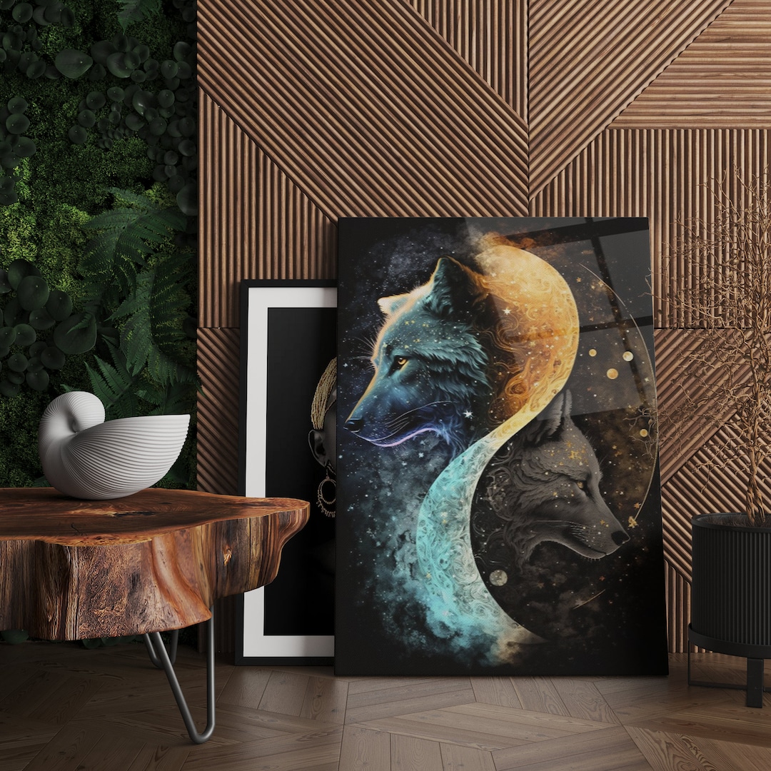 Wolves Glass Painting, Wolf Moon Wall Art, Frame Option, Decoration ...