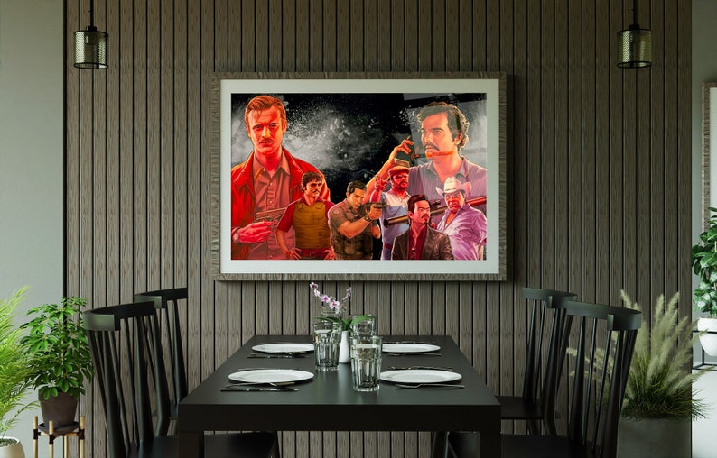 Pablo Escobar Glass Painting, Narcos Painting, Frame Option, Decoration ...