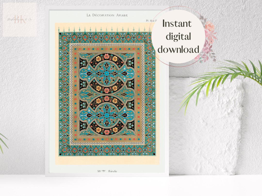 Sage Green Arabian Style Carpet Print, Vintage Arabian Carpet Print ...