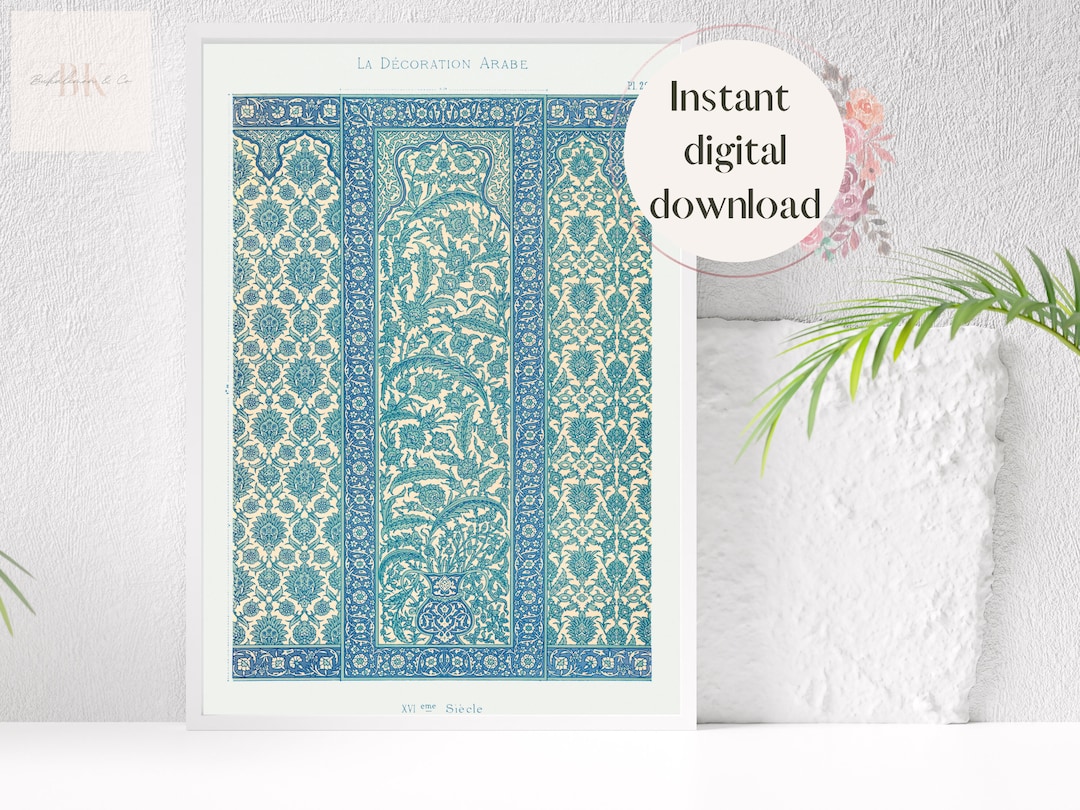 Blue Vintage Arab Arabesque Pattern Print, 19th Century Arabic Art ...