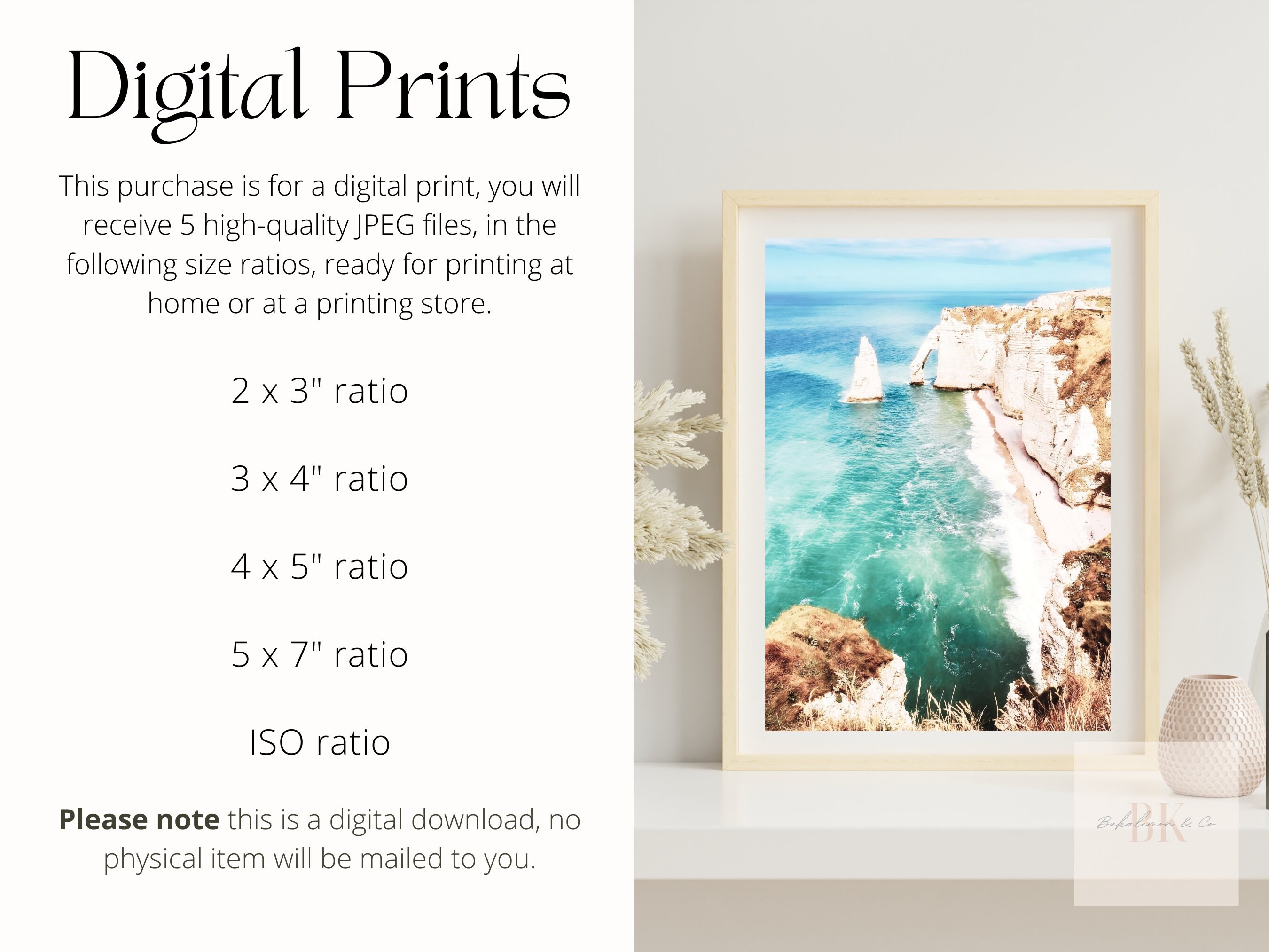 PRINTABLE Green Coastal Wall Art, France Coast Print, Digital Coastal ...