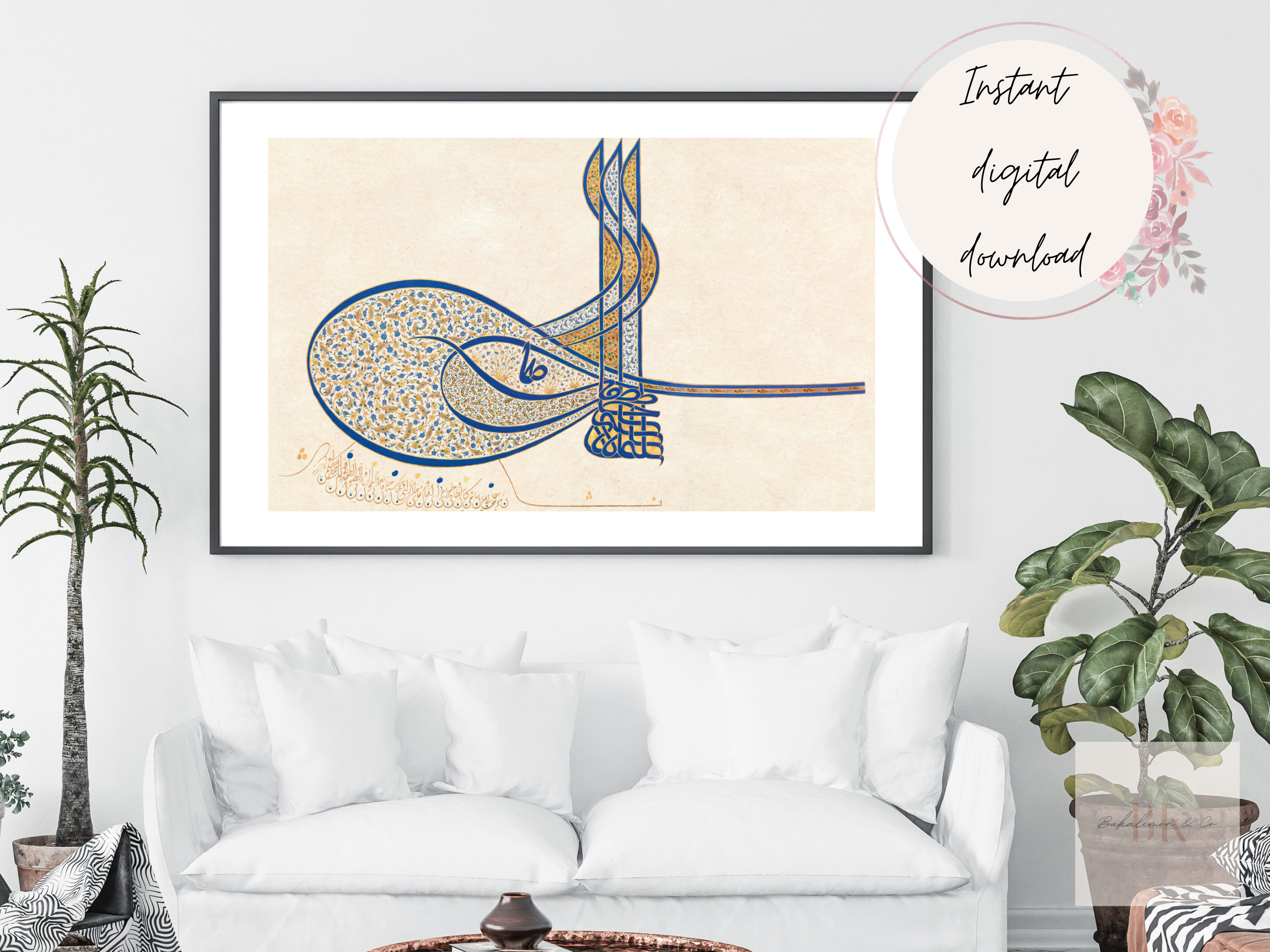 Vintage Turkish Ottoman Pattern Print, Sultan Suleiman Tughra Signature ...