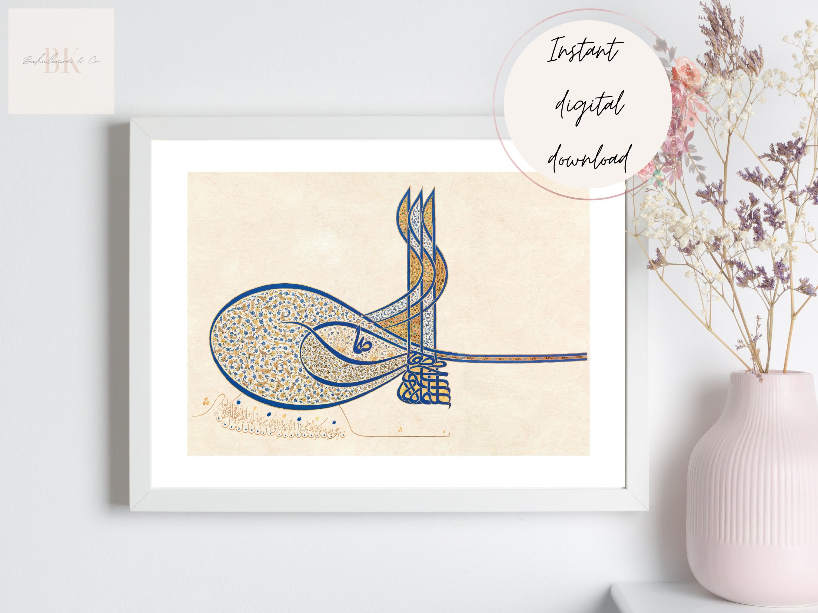 Vintage Turkish Ottoman Pattern Print, Sultan Suleiman Tughra Signature ...