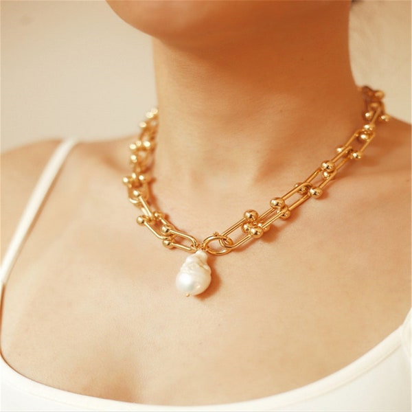 Chunky Pearl Necklace - Etsy