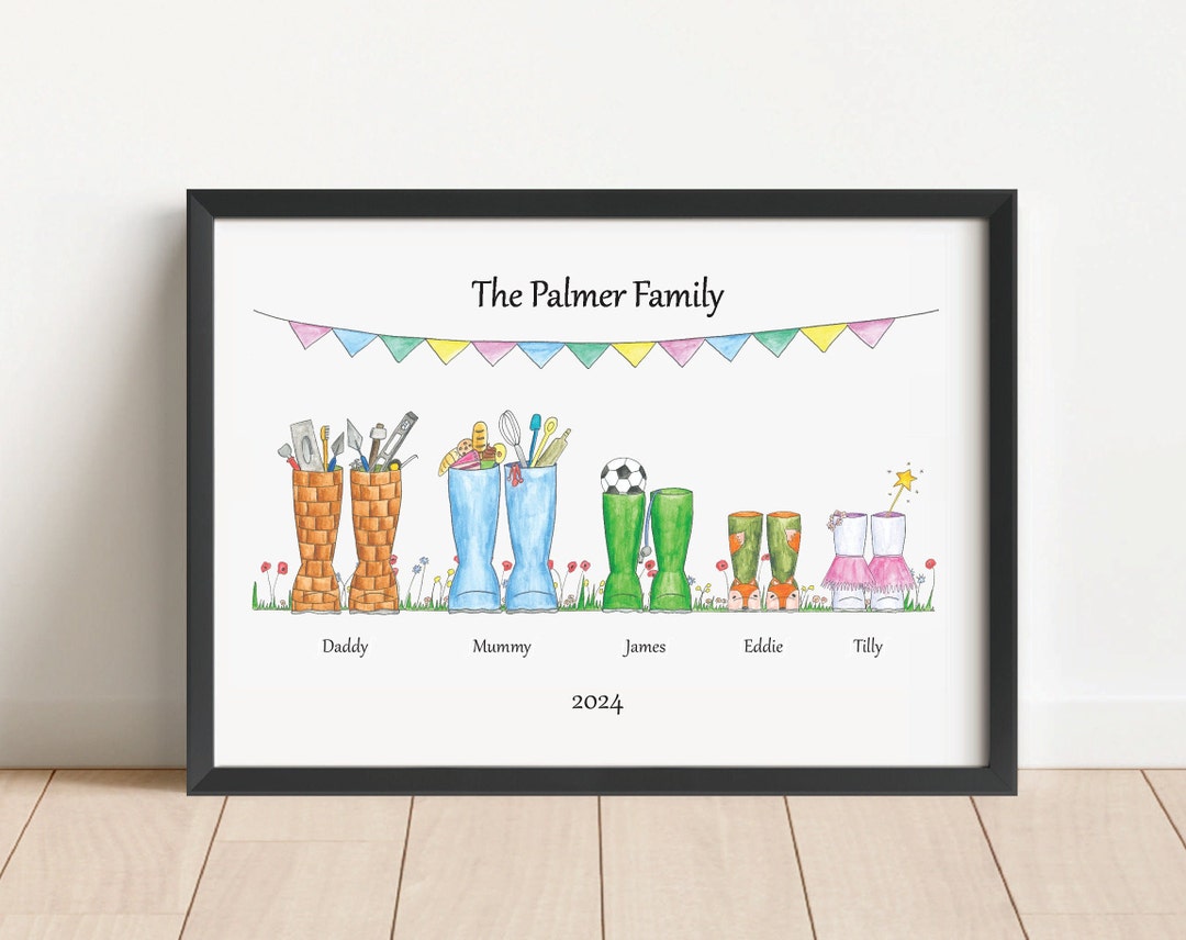 Family Welly Boot Print, Wellie Family Gift, Christmas Present, Custom ...