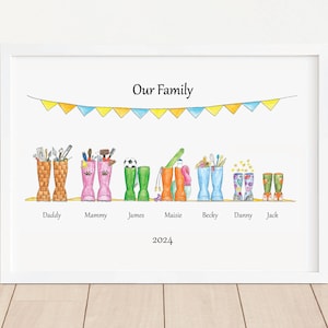 Create Your Own Family Print, Custom Welly Boot Print, Personalised ...