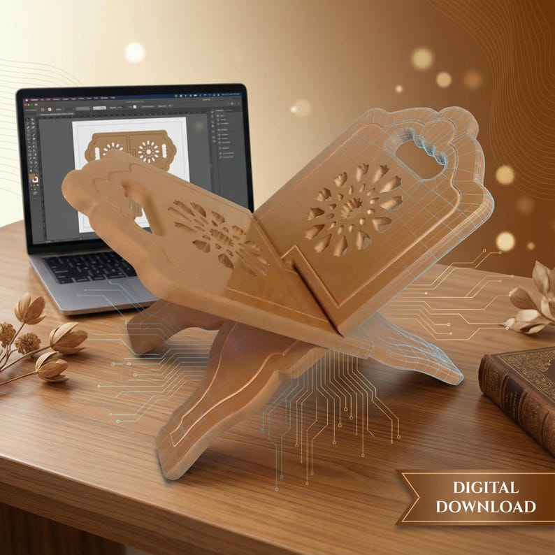 Laser Cut Book Stand SVG | Quran Rehal, Cookbook Holder | Glowforge ...
