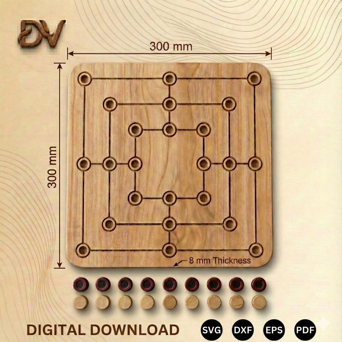 Nine Men's Morris SVG, Mill Game CNC File, Strategy Board Game Template ...