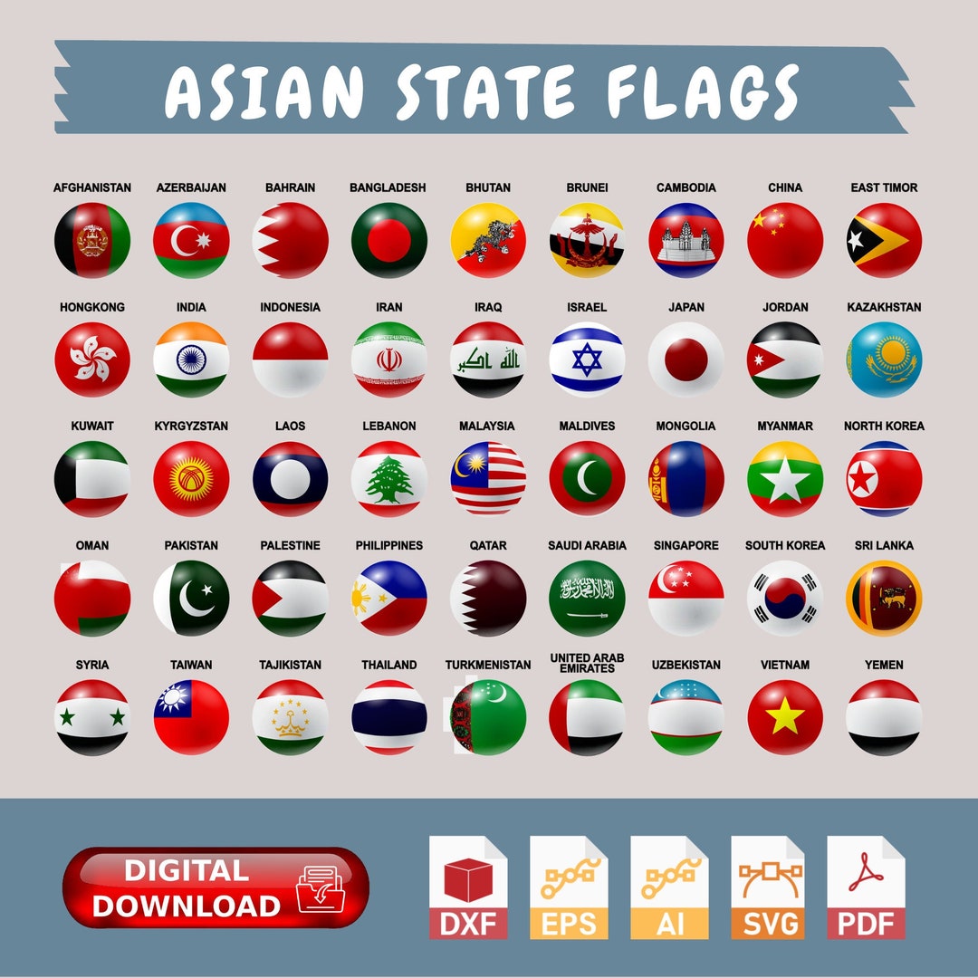 Asian State 3D Round Flags,country Flag Svg Bundle,regional Flag Vector ...