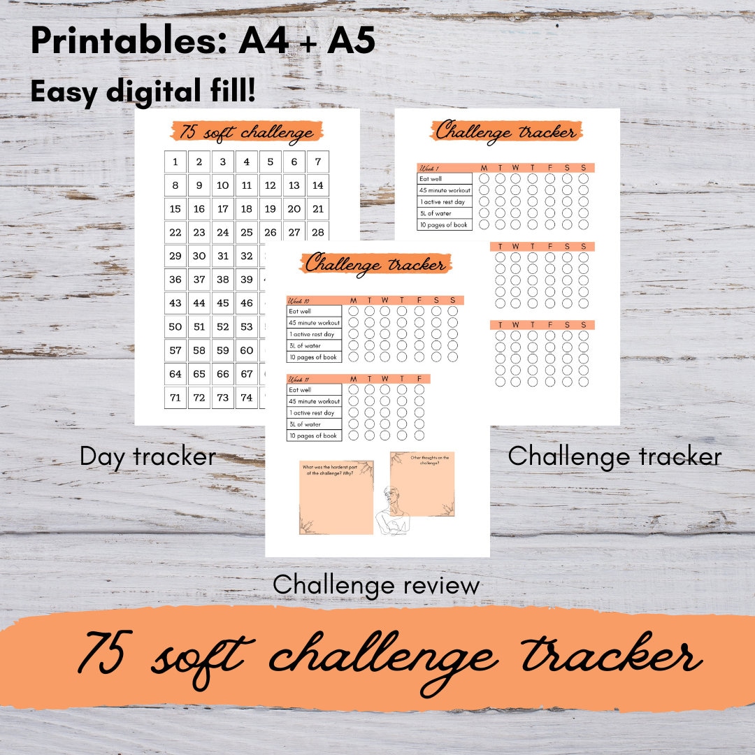 75 Soft Challenge Tracker - Printable Habit Tracker - 75 Soft Template ...