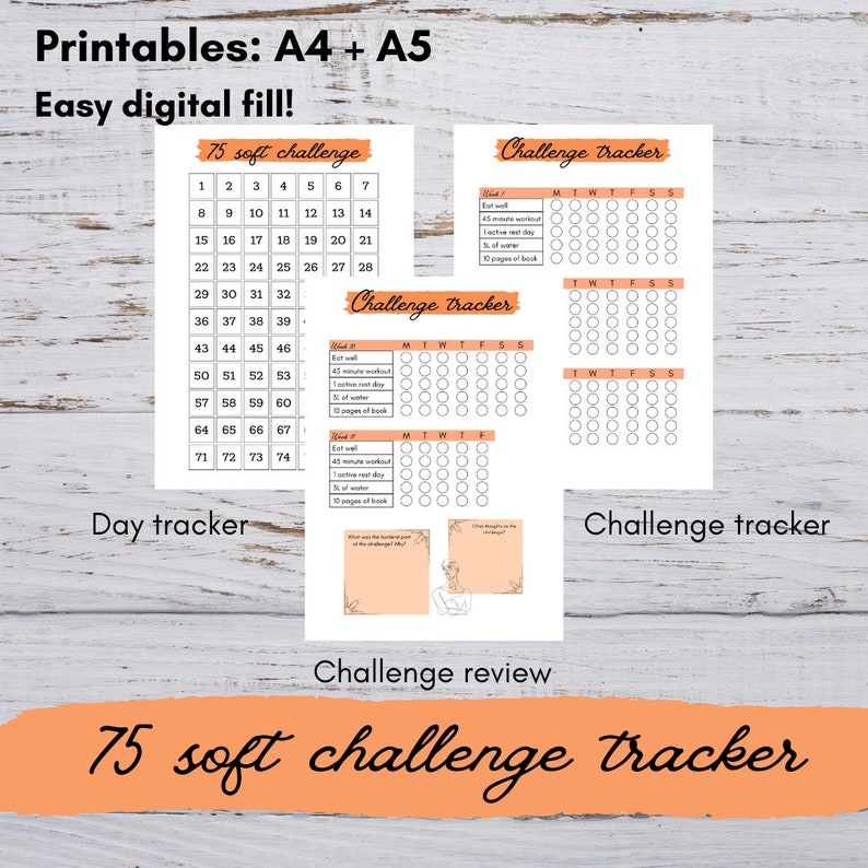 75 Soft Challenge Tracker - Printable Habit Tracker - 75 Soft Template ...