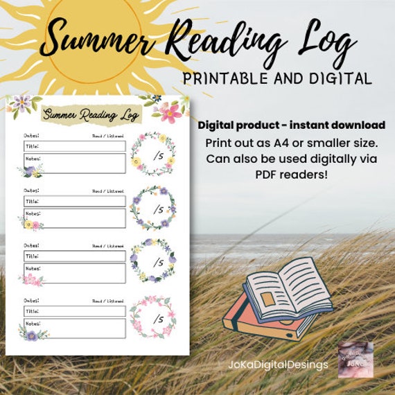 Summer Book Reading Log Printable Report Sheet Challenge - Etsy