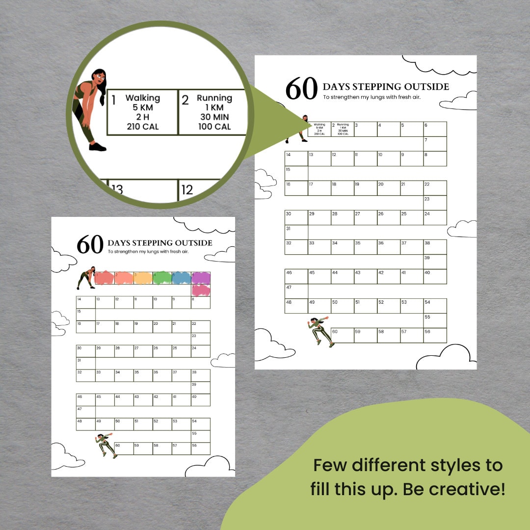 Walking and Running Tracker - Health Journal - Workout Planner - 60 Day ...