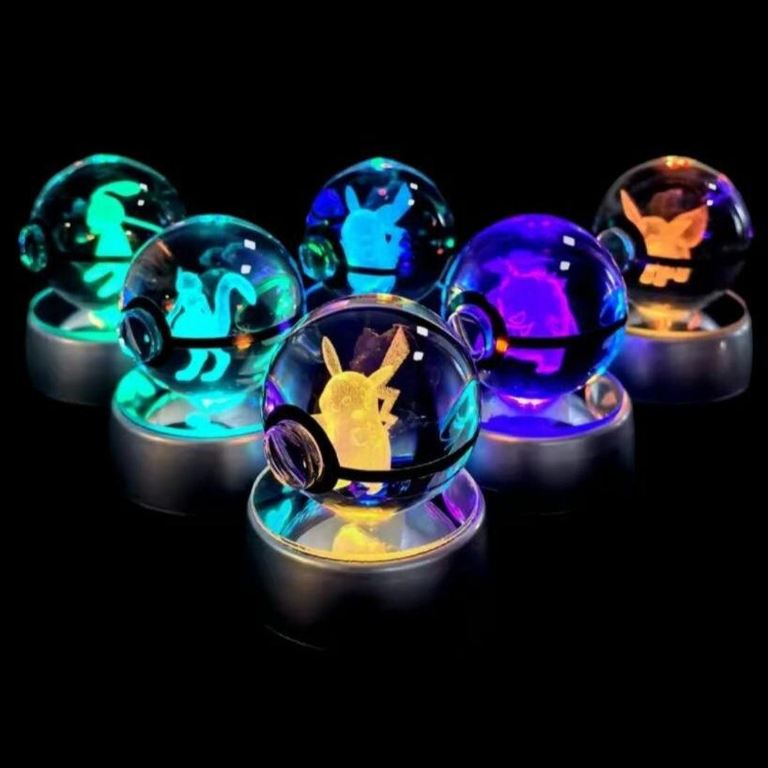Pokemon in Glass Pokeball With LED Gift for Her Gift for Him Pikachu ...