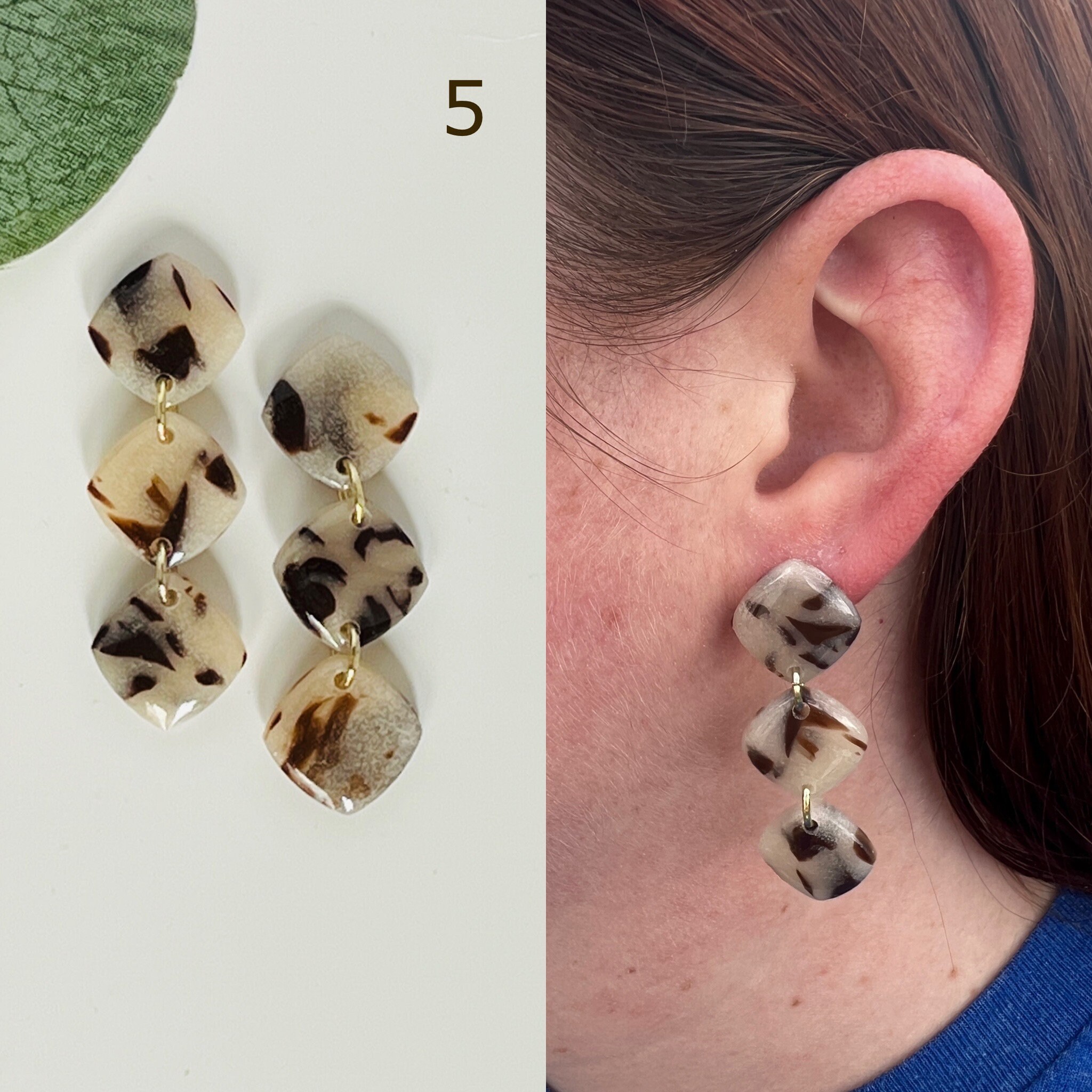 White Tortoise Shell Polymer Clay Earrings - Etsy