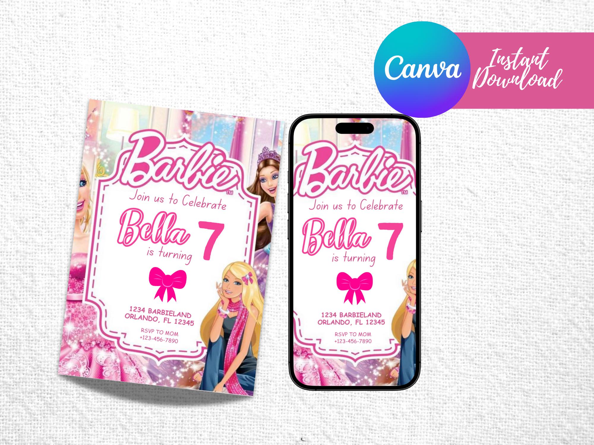 Editable Barbie Doll Party Invitation, Glamorous Doll Birthday Invite ...