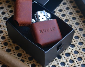 Personalized Leather Zippo Case, Leather Zippo Cover, Unique Gift for ...