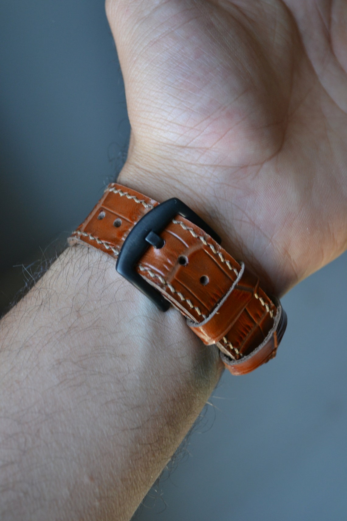 Croco Embossed Leather Apple Watch Band / 38,40,41mm, 42,44,45mm ...