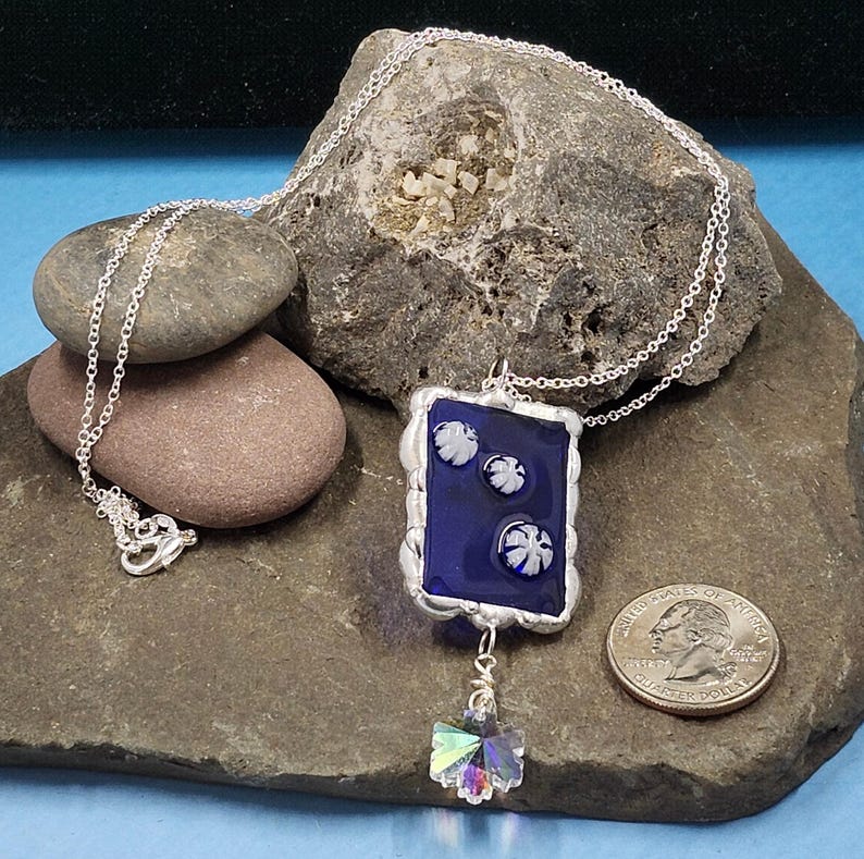 Winter Snowflake Fused Glass Cobalt Blue Pendant Necklace - Etsy