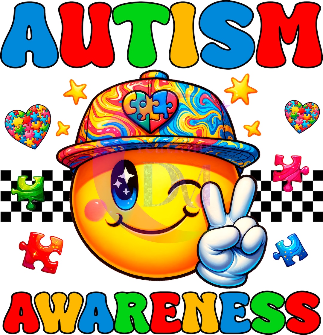 Autism DTF Autism Awareness Smiley Face With Peace Sign - Etsy
