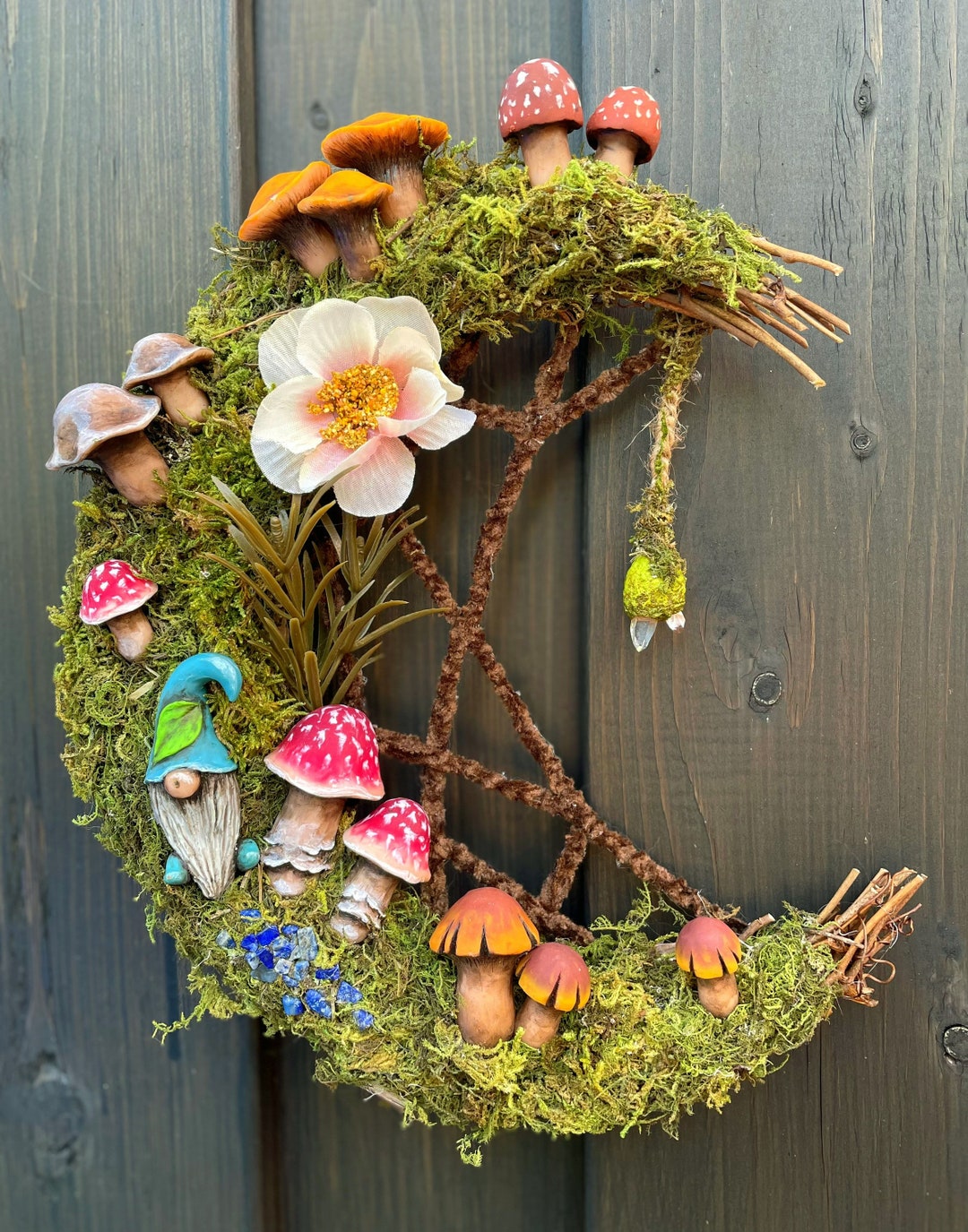 Cottagecore Wreath, Mushroom Decor, Crystal Decor, Mystical Decor ...