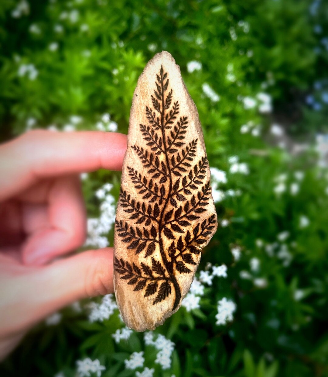 Fern Pyrography Pendant. Hand Carved Wood Necklace Pendant. Pyrography ...