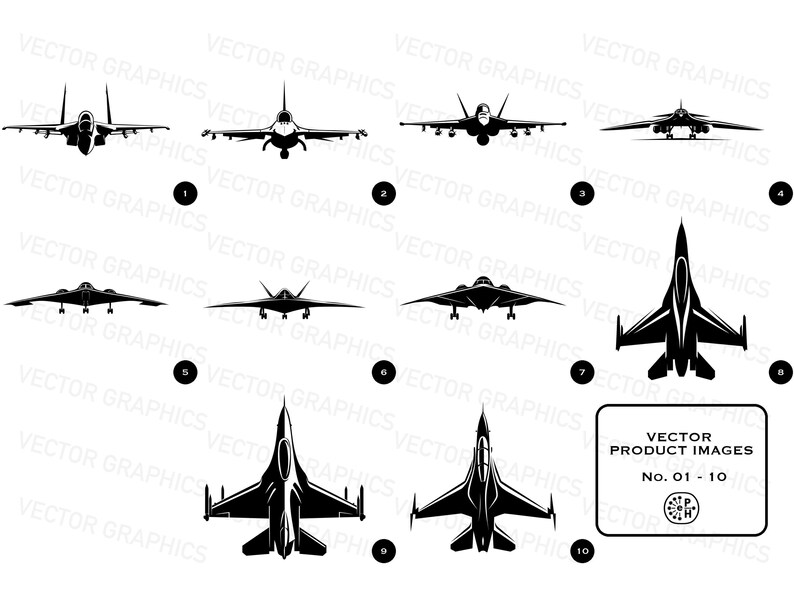 20 Military Aircraft Vector Designs, Jets, Stealth Bomber, Black ...