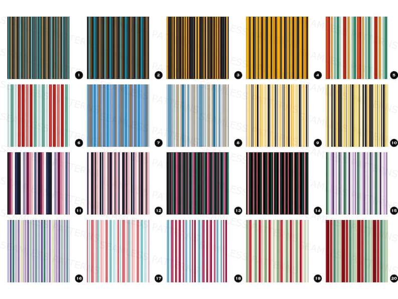 Vertical Stripes Seamless Pattern Bundle, 20 Vintage Pastel Color ...