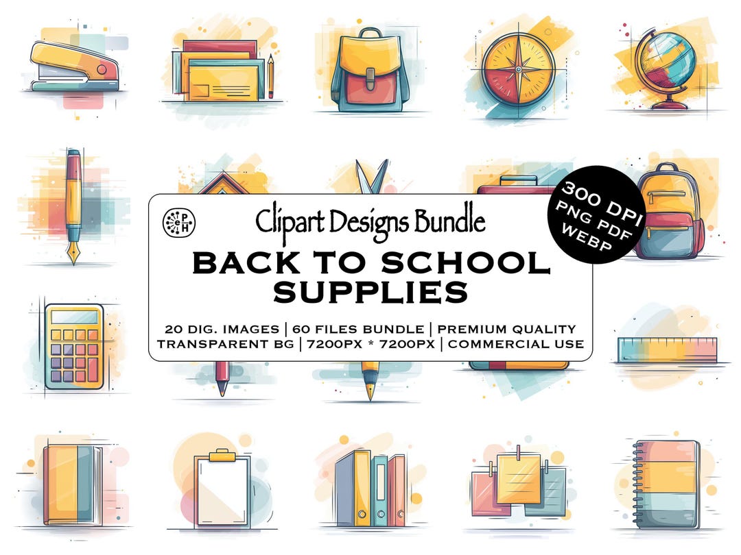 Back to School Watercolor Clipart Bundle, Educational Graphics, School ...