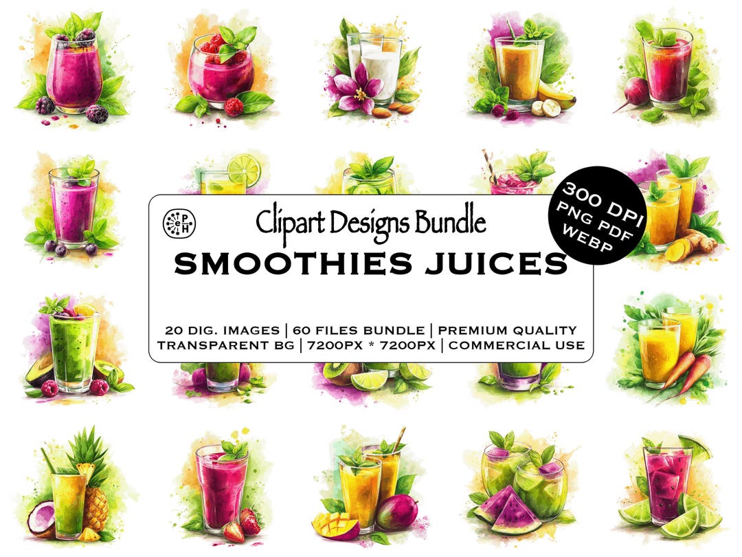 Smoothie Clipart Bundle, Healthy Drinks Juices Smoothies, Print Digital ...