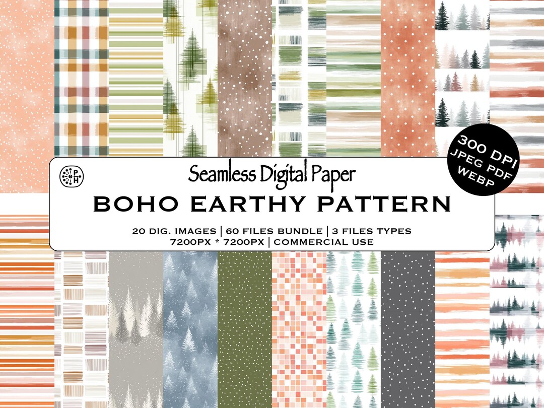 20 Pastel Seamless Boho Earthy Patterns, Wooden Textures, Forest Pine ...
