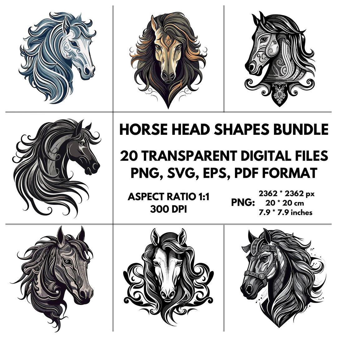 Pferde svg, eps, pdf, png Clipart Bundle, Pferde Kopf Portrait ...