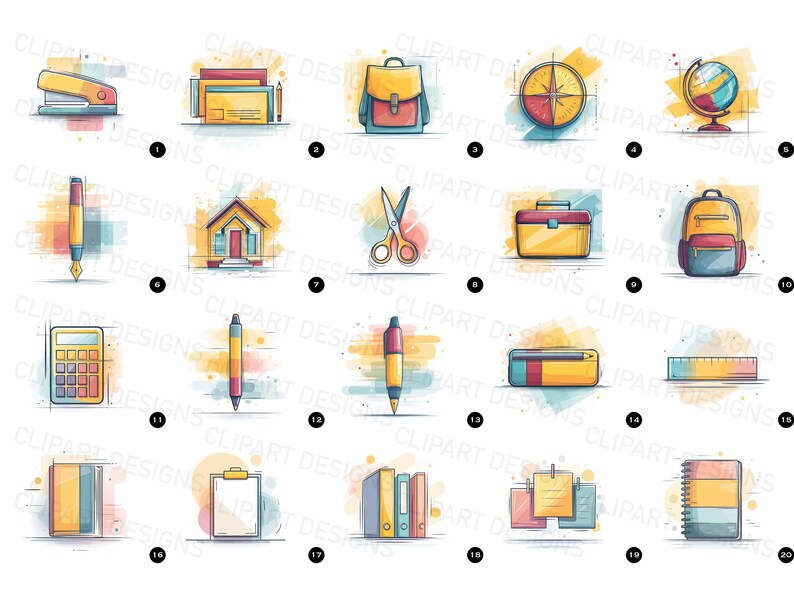 Back to School Watercolor Clipart Bundle, Educational Graphics, School ...
