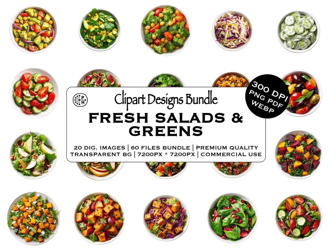 Fresh Salads Clipart Set, Food Cliparts, Healthcare, Greens, Vegan ...