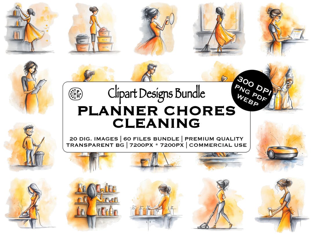 Watercolor Cleaning Clipart Bundle, Planner, Journal, Scrapbook, House ...