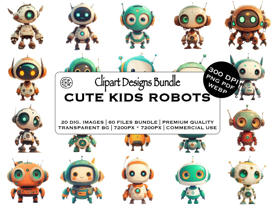 Kids Robot Clipart Set, Transparent, Mechs, Robot Friends, Crafts ...