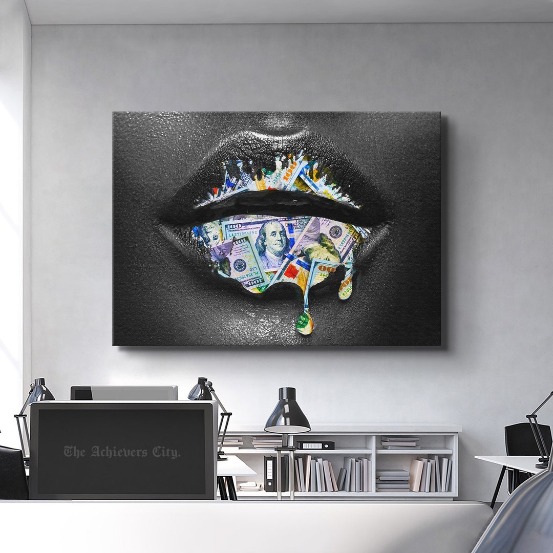 Sexy Woman Money Lips Wall Art Print, Dripping Money Benjamin Franklin ...