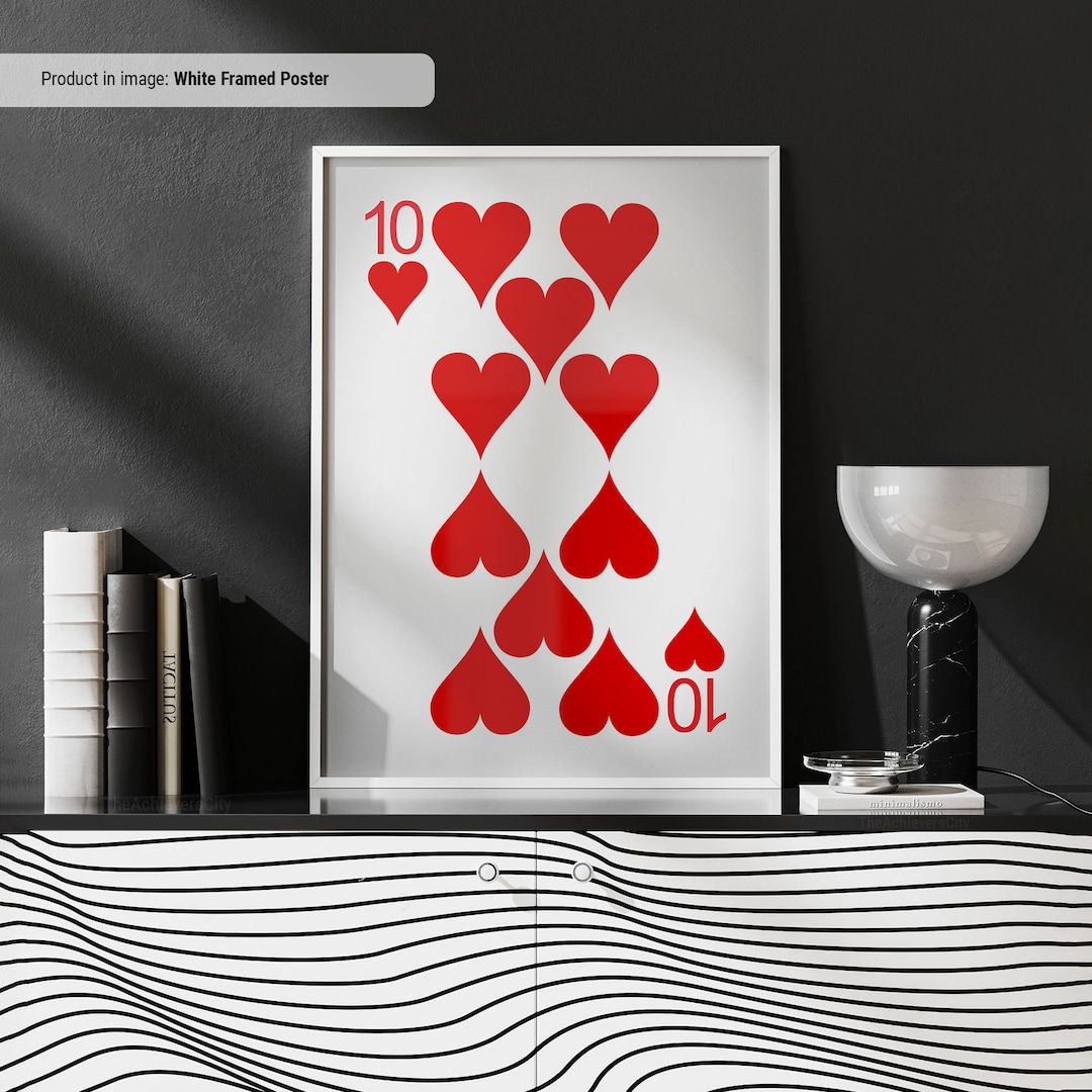 10 of Hearts - Playing Cards Canvas Wall Art, Playing Card Print, Cool ...